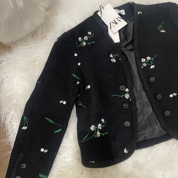 Zara | Jackets & Coats | Zara Oversized Textured Floral Embroidery ...